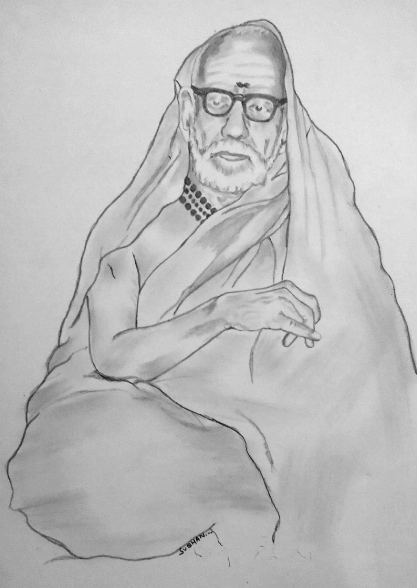 Mahaperiyava sketch by Sudhan – Sage of Kanchi